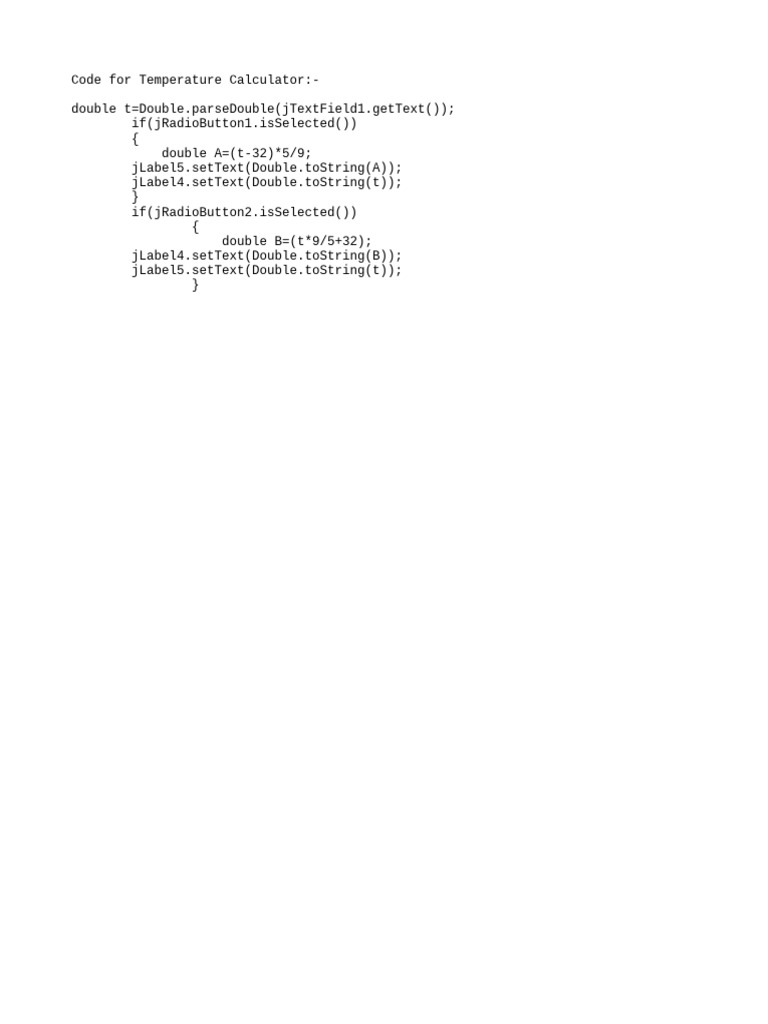 Code for Temperature Calculator | PDF