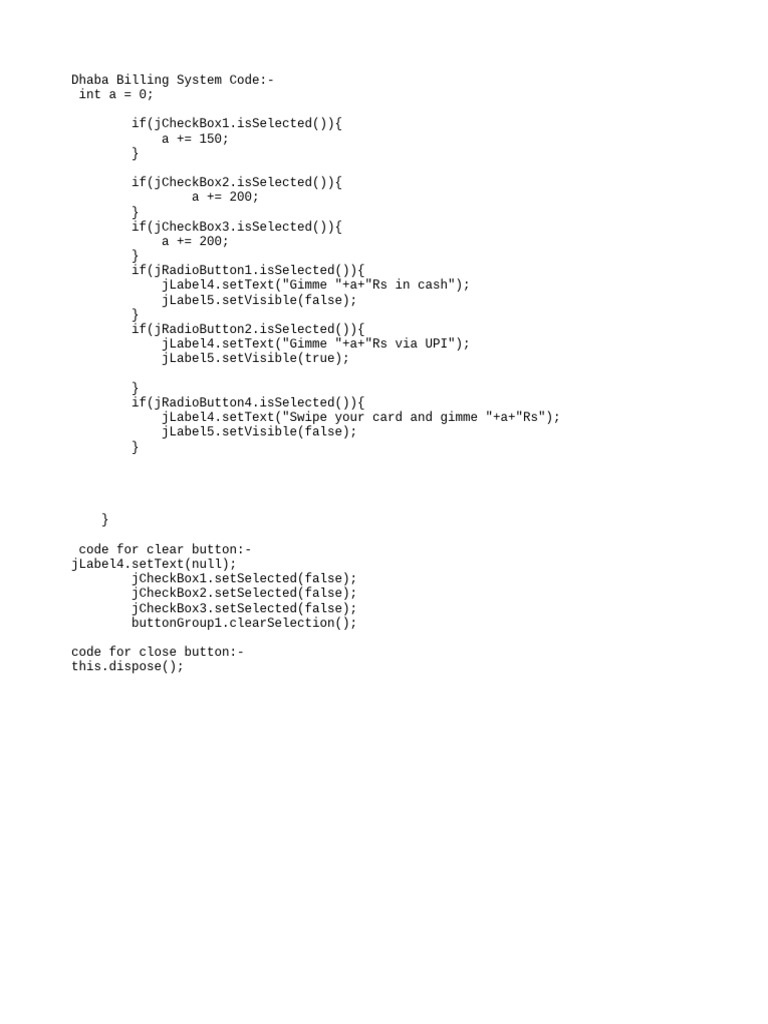 Dhaba Billing System Code Example | PDF