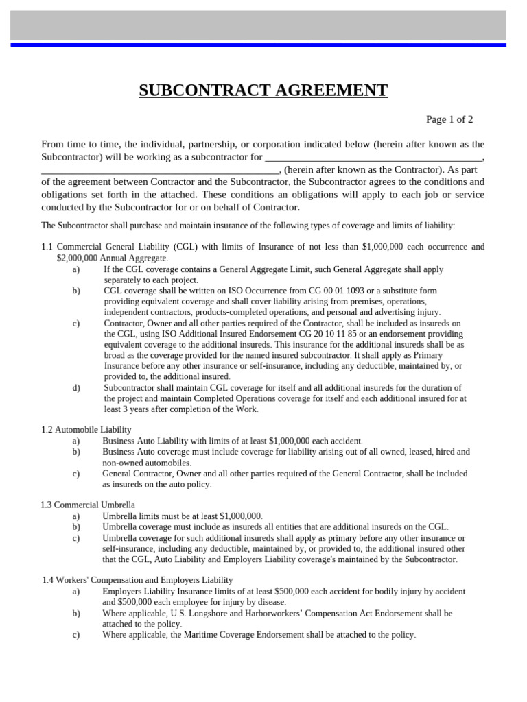 Subcontractor Agreement 13 | PDF | Liability Insurance | Indemnity