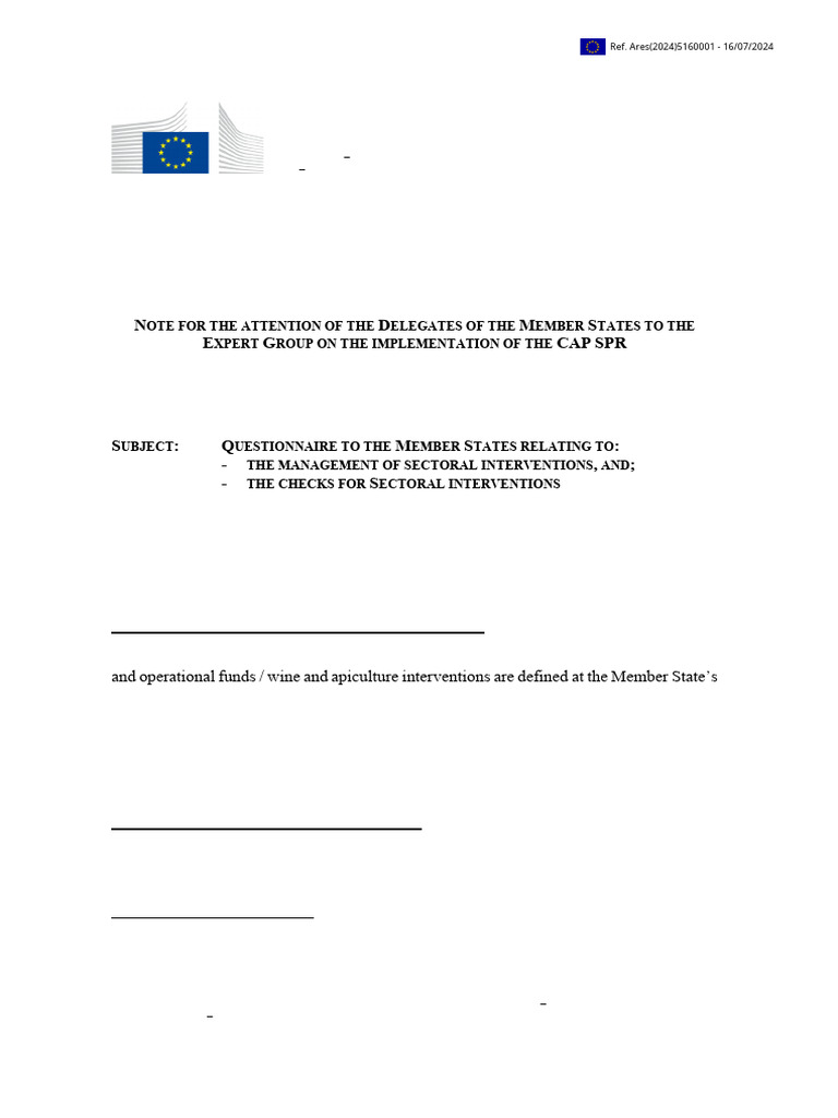 CAP SPR Sectoral Interventions Survey | PDF | European Union | Economies