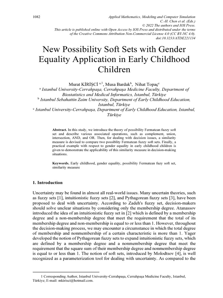 New Possibility Soft Sets With Gender Equality Application in Early ...