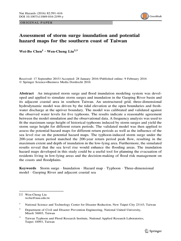 Chen and Liu - 2016 - Assessment of Storm Surge Inundation and Potential | PDF | Storm Surge | Flood