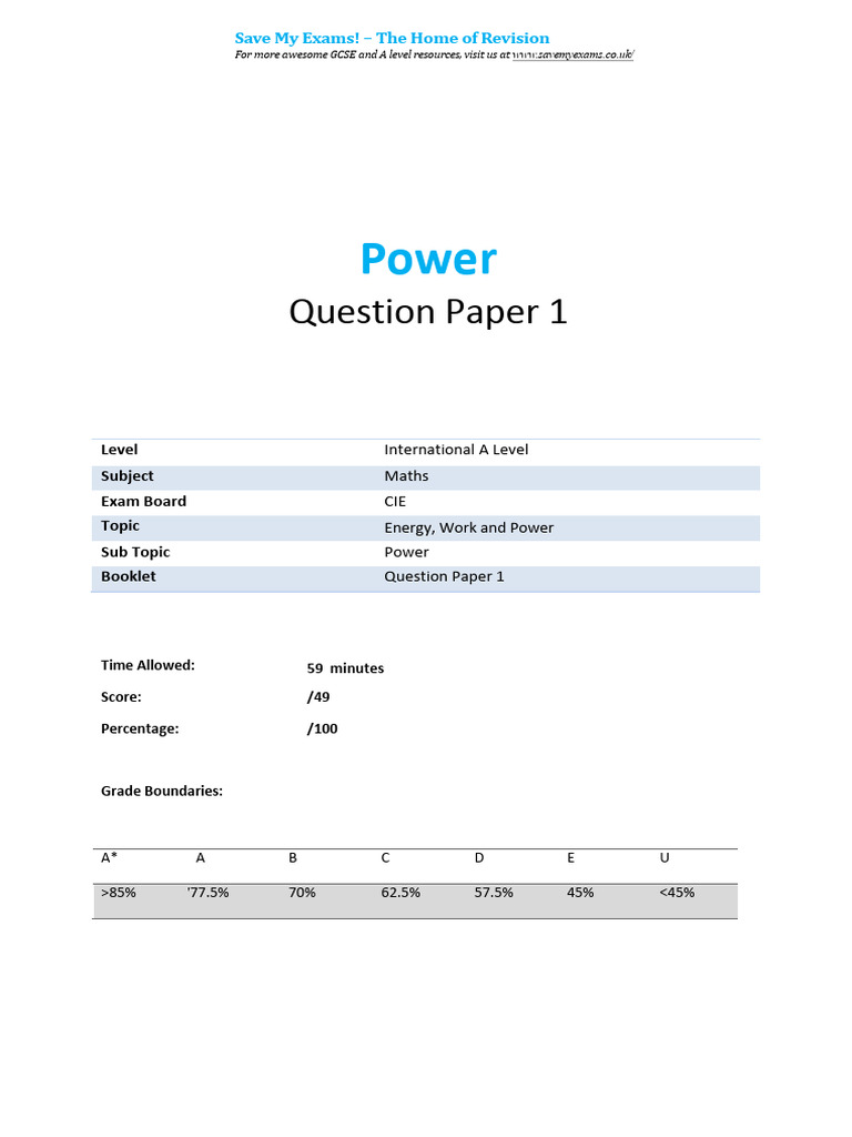 31.1 - Power-Cie Ial Maths-Qp | PDF | Career And Technical Education | Student Assessment And ...