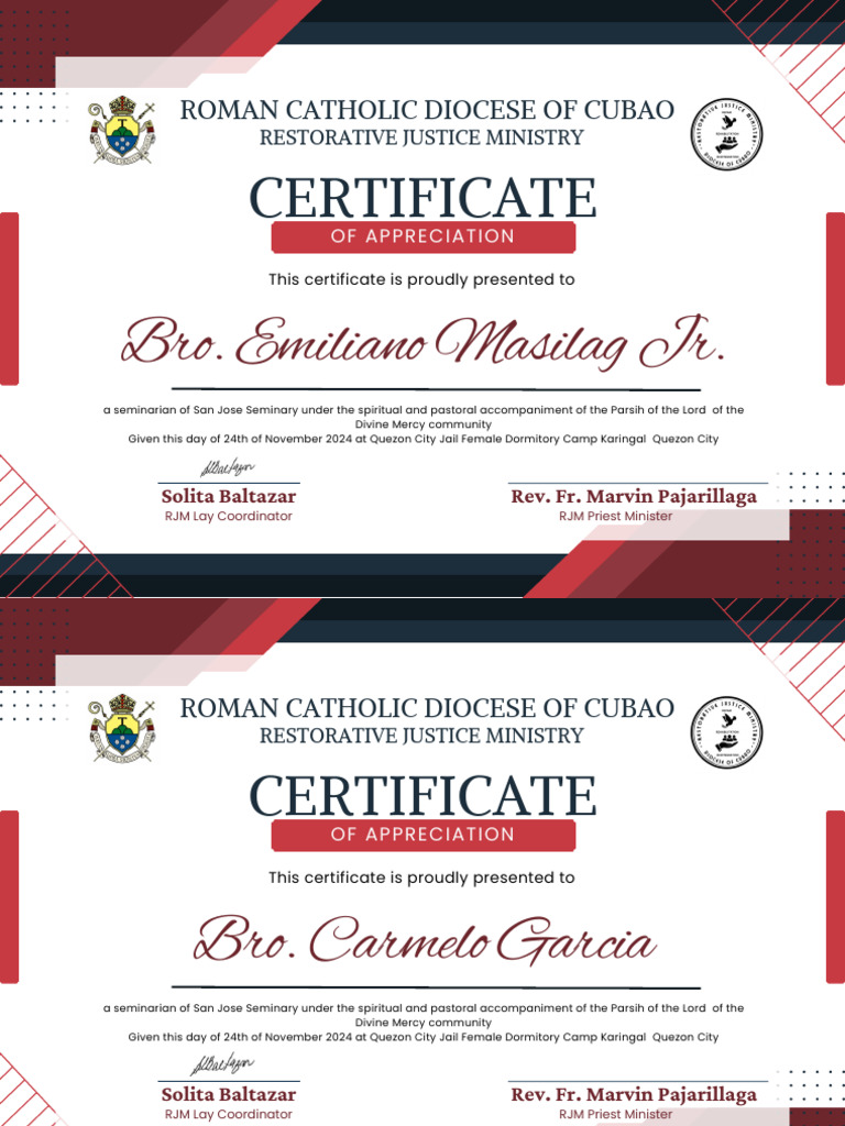 Certificate of Appreciation for Seminarians | PDF | Seminary | Parish
