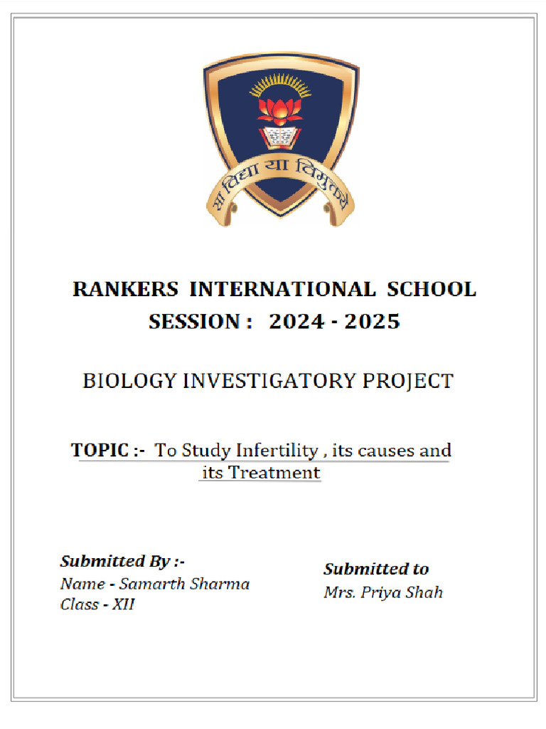 Biology Investogatory Project | PDF | Infertility | In Vitro Fertilisation