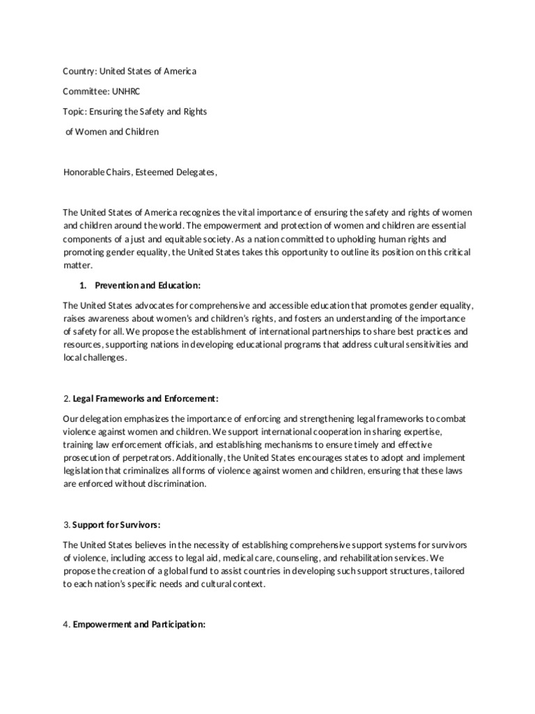 Position Paper, United States | PDF | Violence | Gender Equality