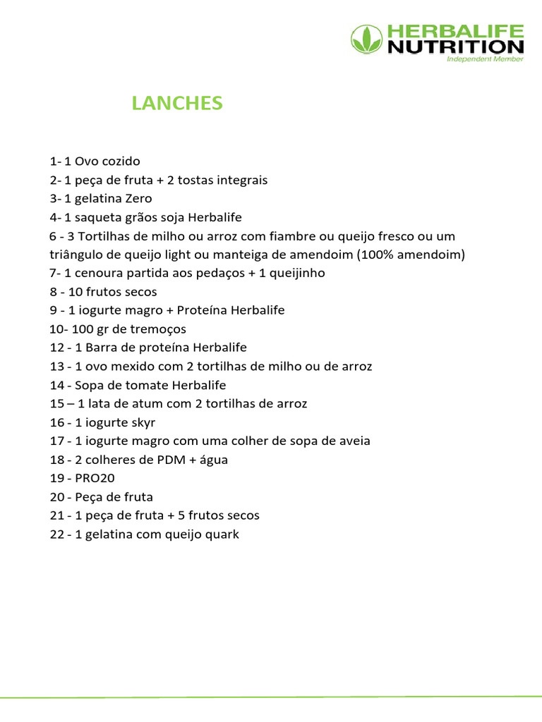 Lanches Saudáveis e Lista de Compras | PDF