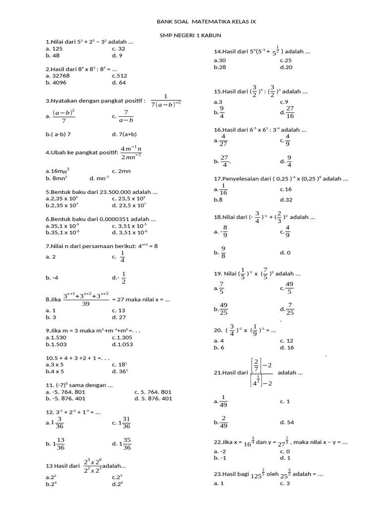 Bank Soal Matematika Ipa Kelas Ix | PDF