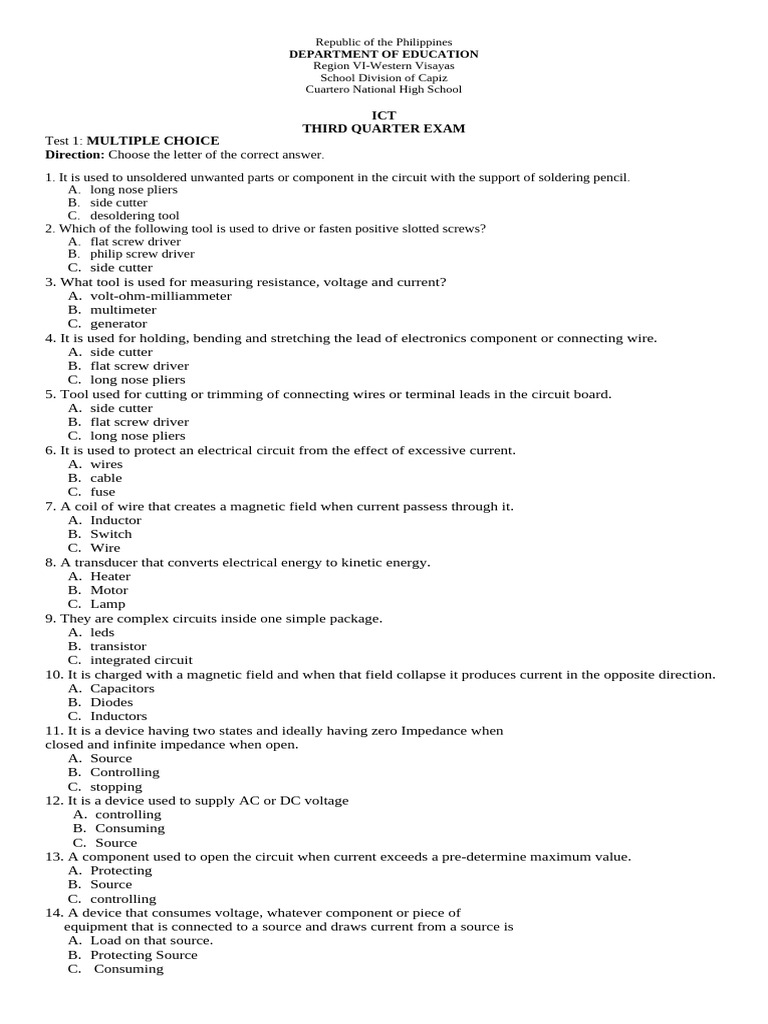 ICT 3rd quarter exam | PDF | Diode | Electronic Component