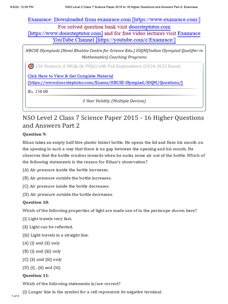 NSO Level 2 Class 7 Science Paper 2015 16 Part 2 2 | PDF | Lime (Material) | Materials