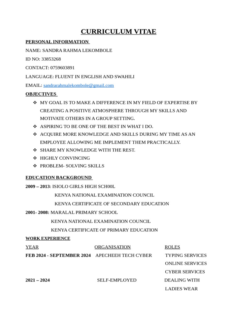 Sandra Rahma Lekombo's CV | PDF