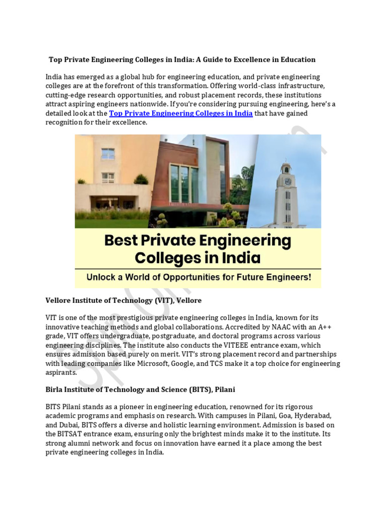 Top Private Engineering Colleges in India | PDF | Educational Stages