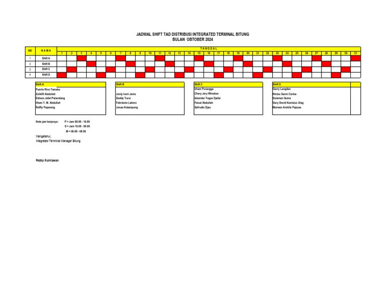 # Jadwal Shift TAD Oktober 2024 | PDF