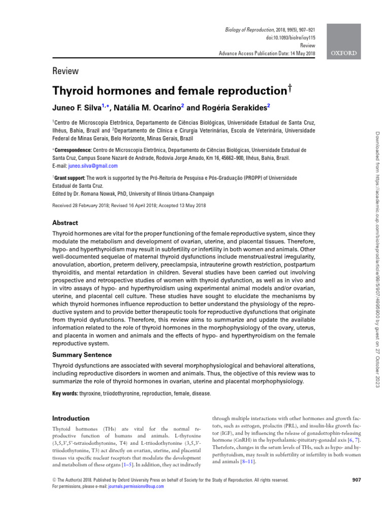 Thyroid and Female Reproduction | PDF | Thyroid Stimulating Hormone ...