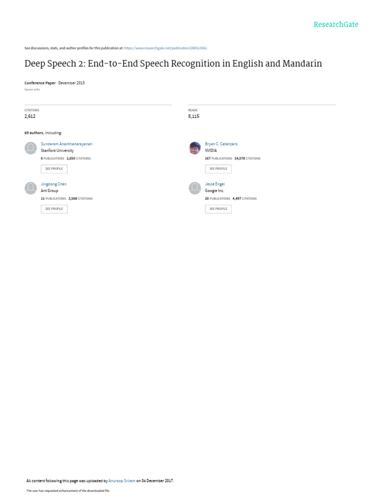 Deep Speech 2 - End-To-End Speech Recognition in English and Mandarin ...