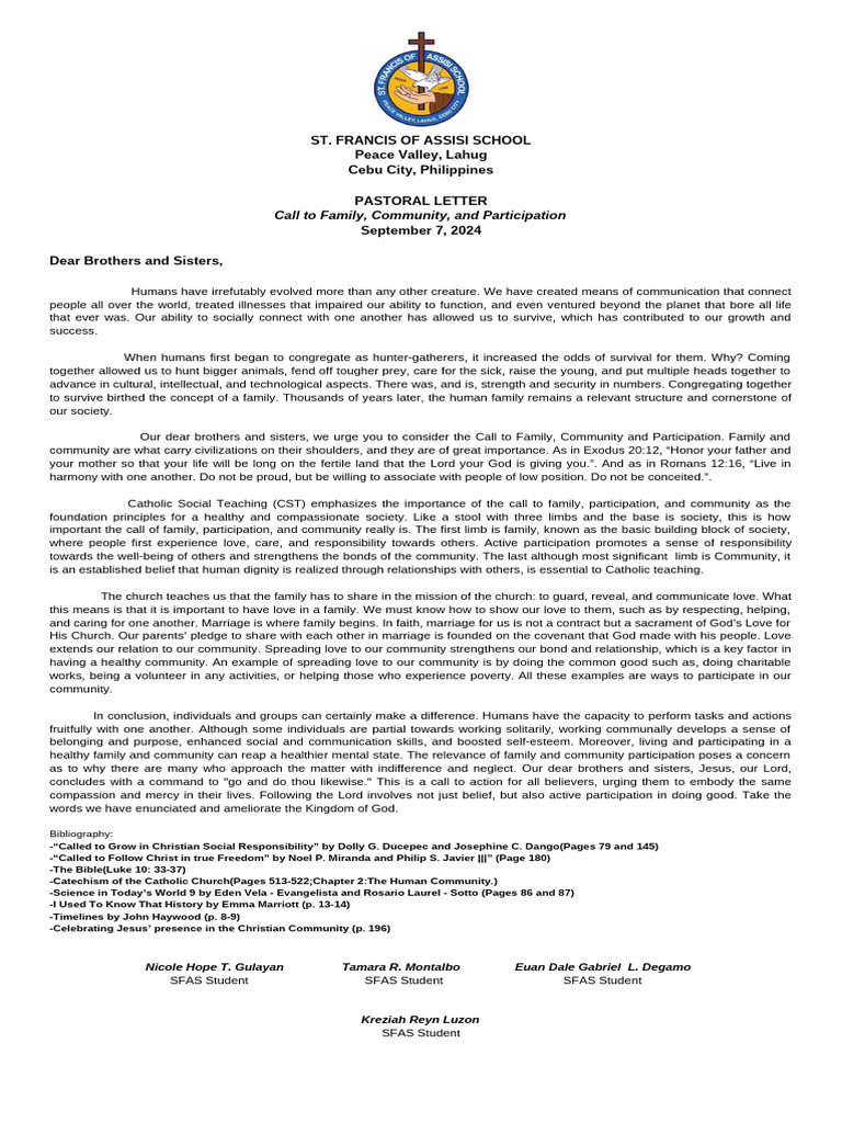 Pastoral Letter | PDF | Love | Family