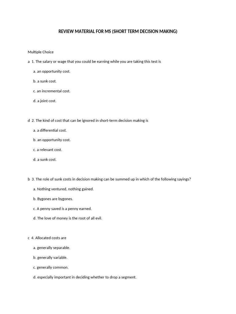 REVIEW MATERIAL-WPS Office | PDF | Opportunity Cost | Cost