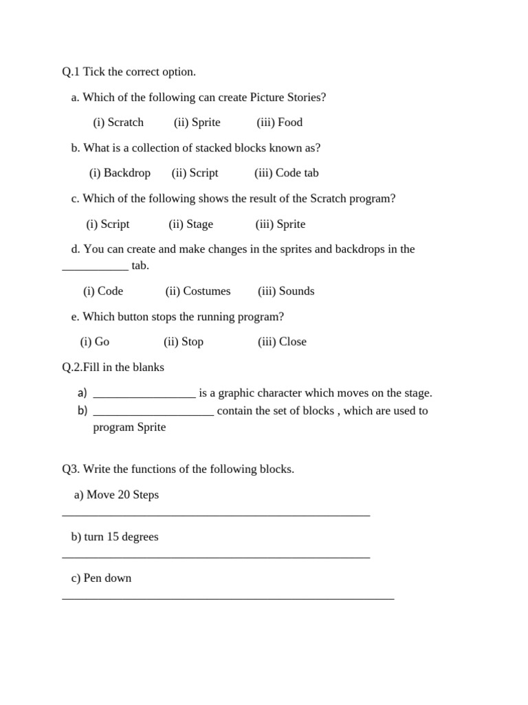 Scratch Programming Quiz | PDF
