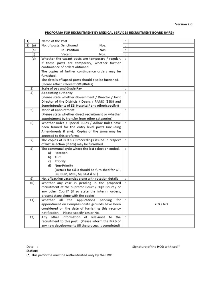 MRB Recruitment Proforma Template | PDF | Government | Public Law
