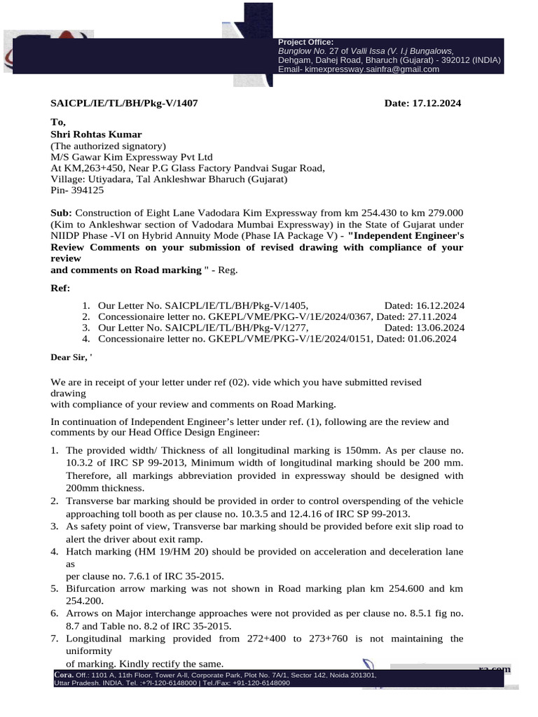 SAICPL Letter No. 1407 Reg. – Independent Engineer's Review Comments on ...