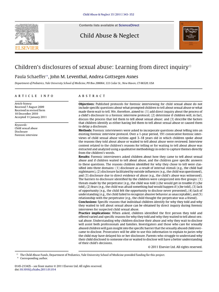Children's Disclosures of Sexual Abuse Learning From Direct Inquiry ...