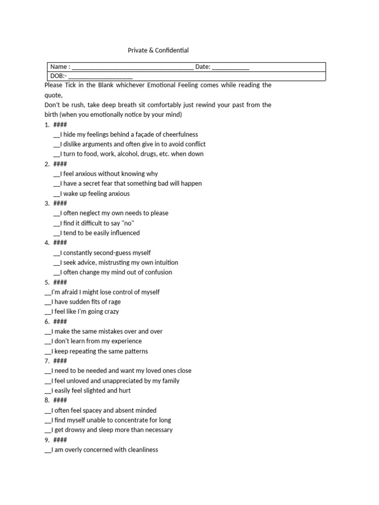 Questionnaire.pdf | PDF | Psychological Trauma | Fear