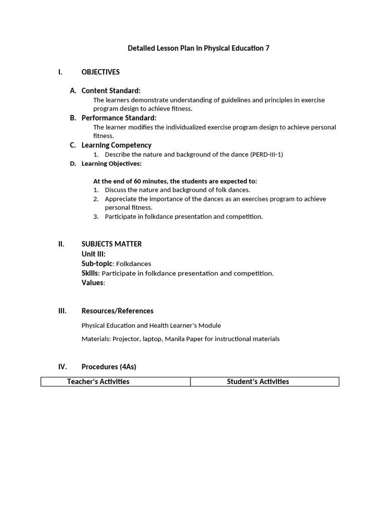Detailed-Lesson-Plan-in-Physical-Education-kyle-palino | PDF | Physical Education | Learning