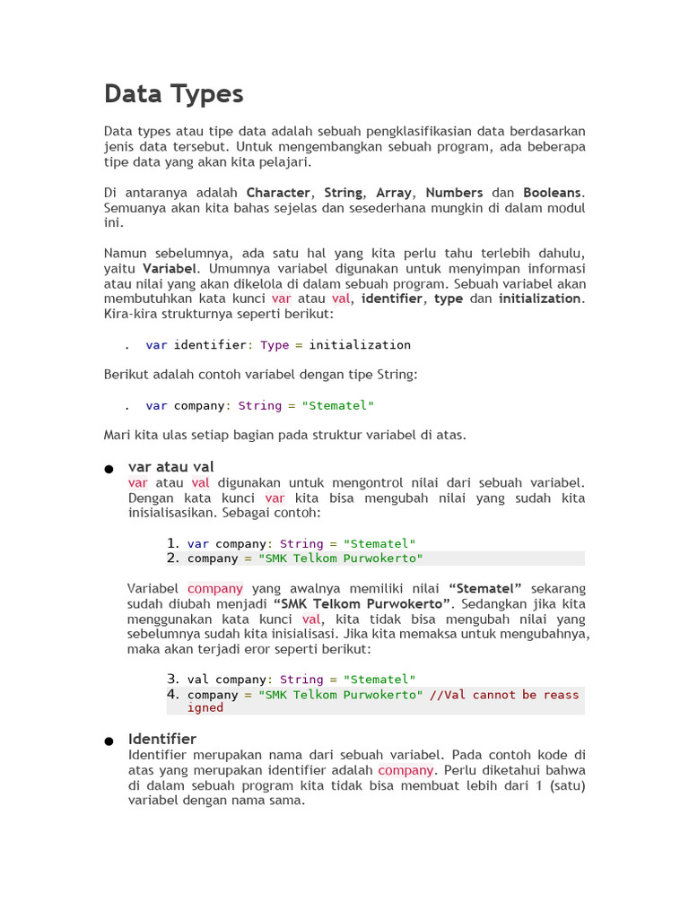 2 Data Types - Kotlin Fundamental | PDF