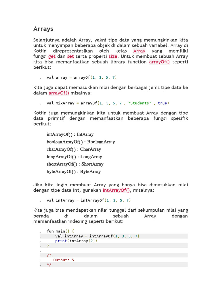 5 Arrays - Kotlin Fundamental | PDF