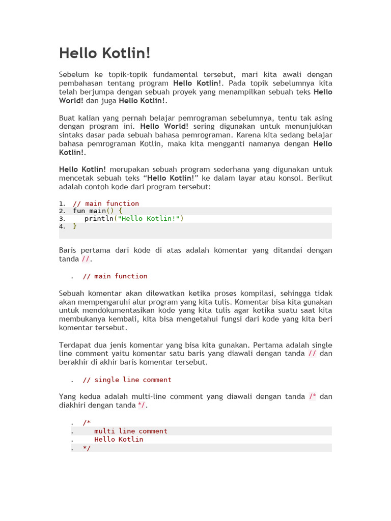 1 Hello Kotlin - Kotlin Fundamental | PDF