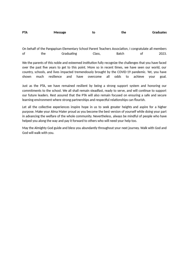 PTA Pres Graduation Message | PDF