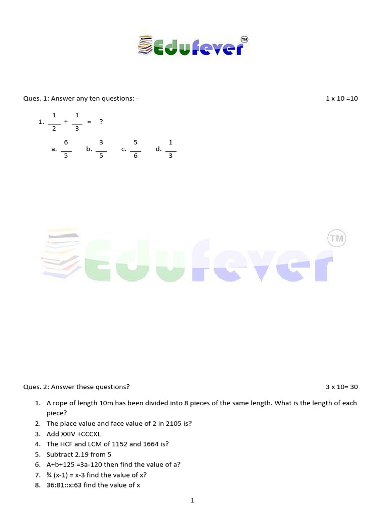Cbse Class 6 Math Sample Paper 75 2 | PDF | Triangle | Numbers