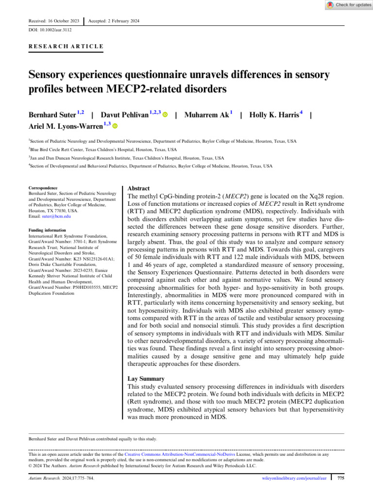 Autism Research - 2024 - Suter - Sensory Experiences Questionnaire ...