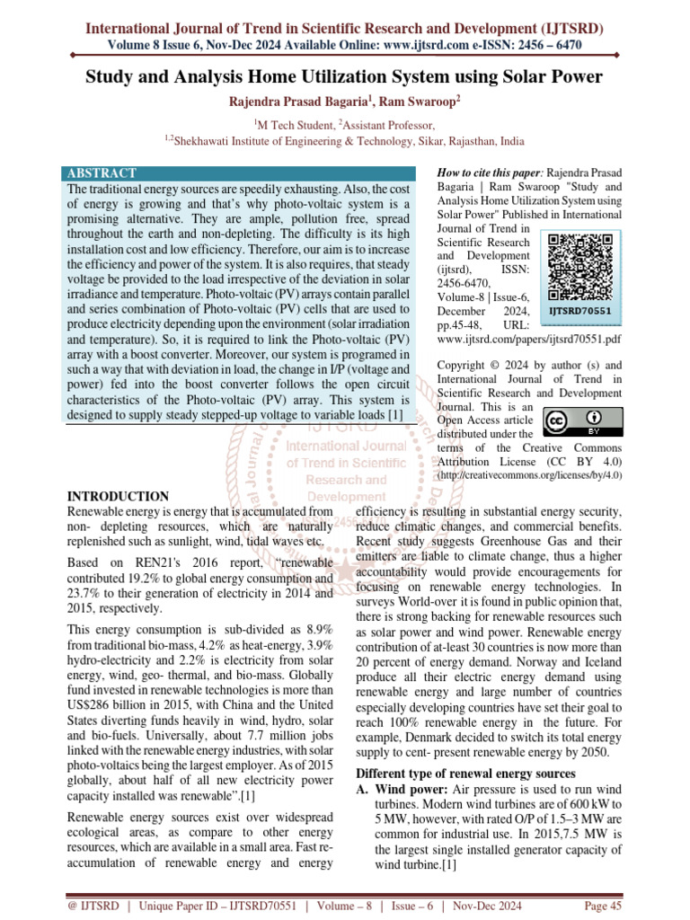 Study and Analysis Home Utilization System using Solar Power | PDF ...