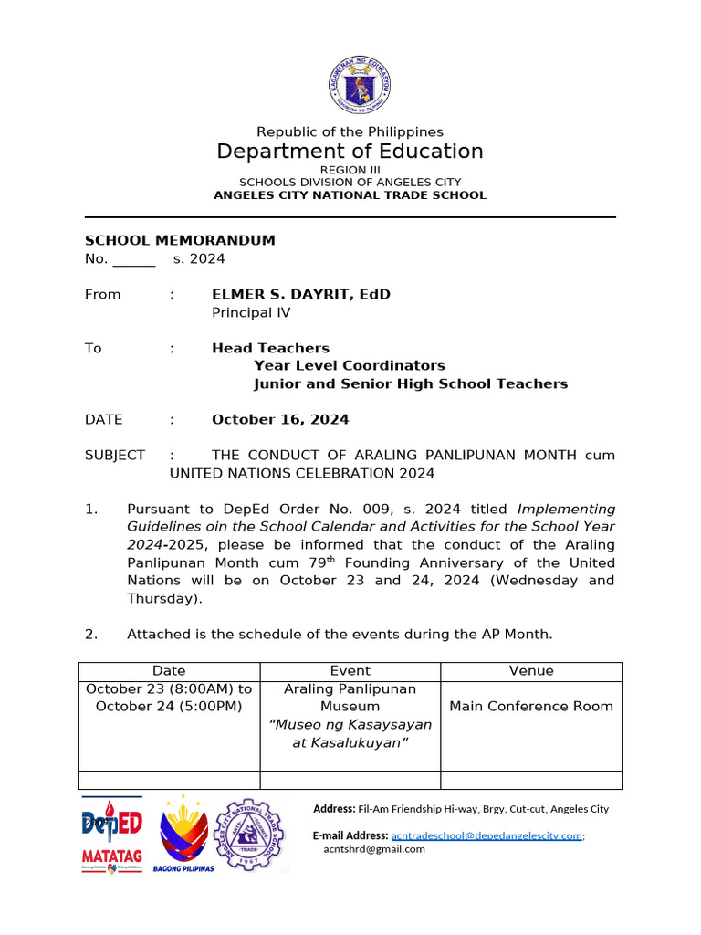 School Memorandum On AP Month | PDF