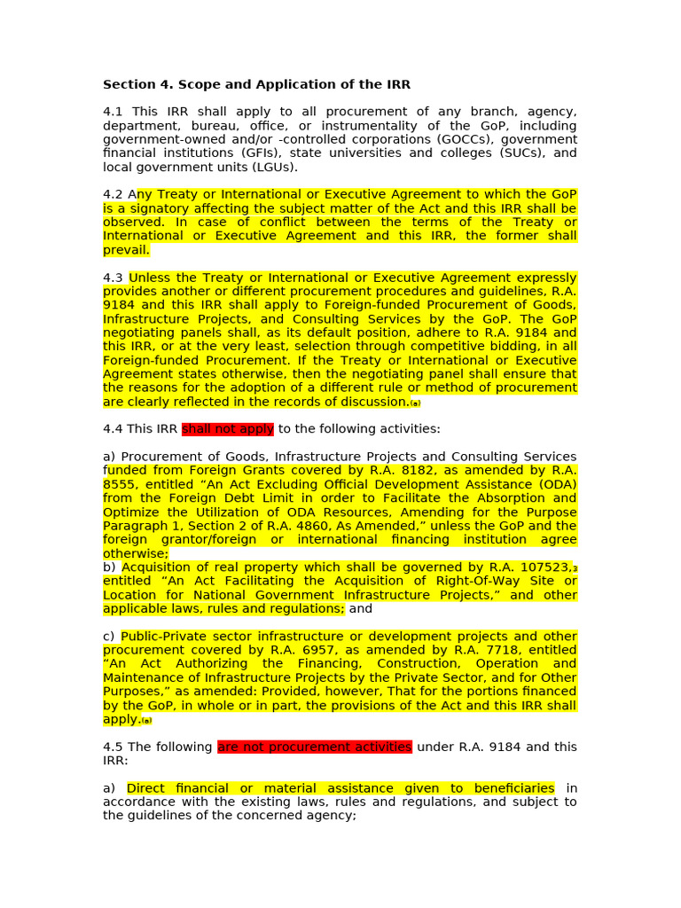 Scope and Limits of RA 9184 | PDF | Treaty | Business Law