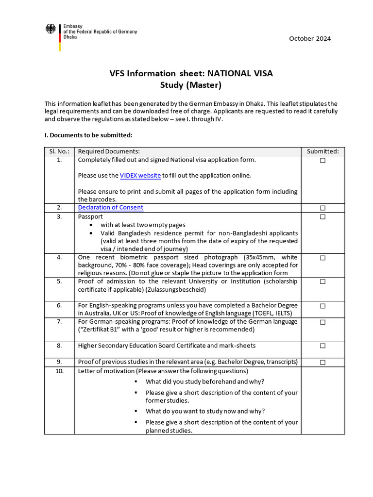 2024 VFS Requirements For Study Visa | PDF | Travel Visa | Passport