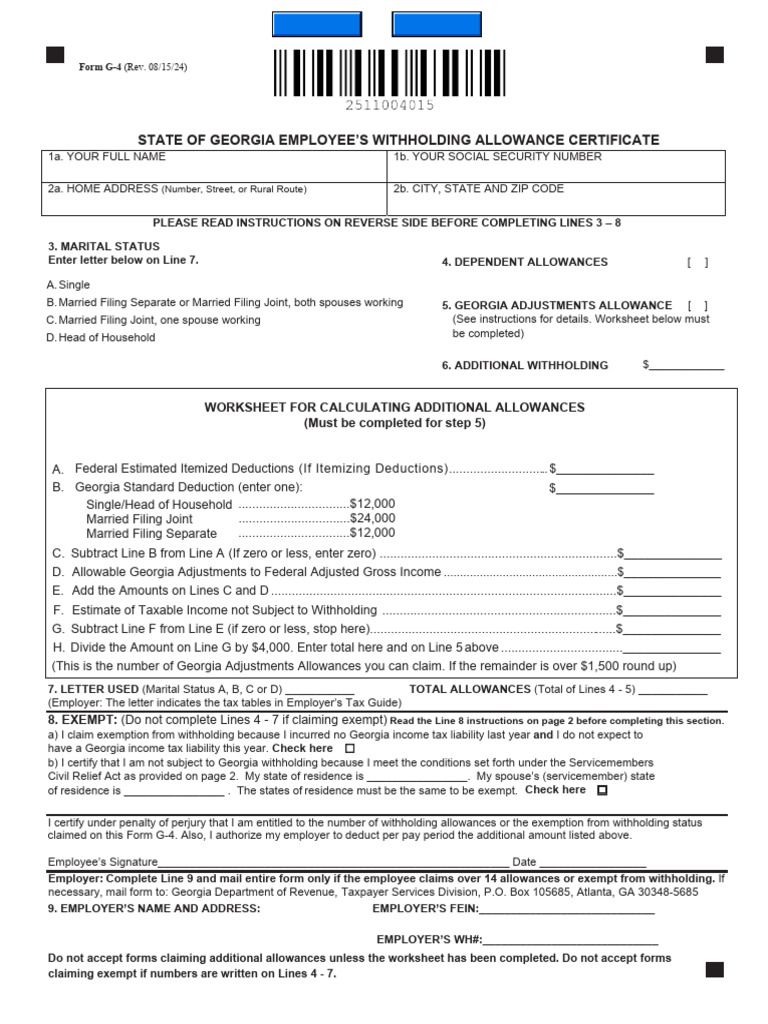 TSD Employees Withholding Allowance Certificate G-4 | PDF | Taxes ...