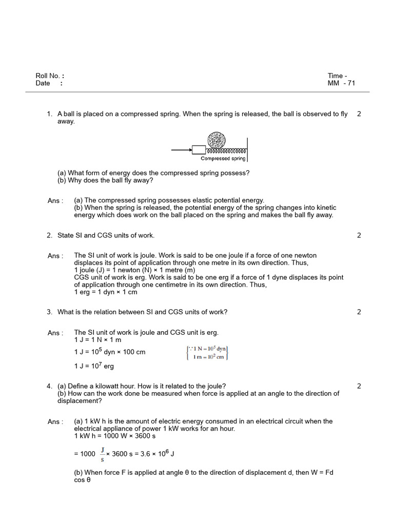 X-ICSE-UNIT-1-SOLUTION | PDF | Force | Lever