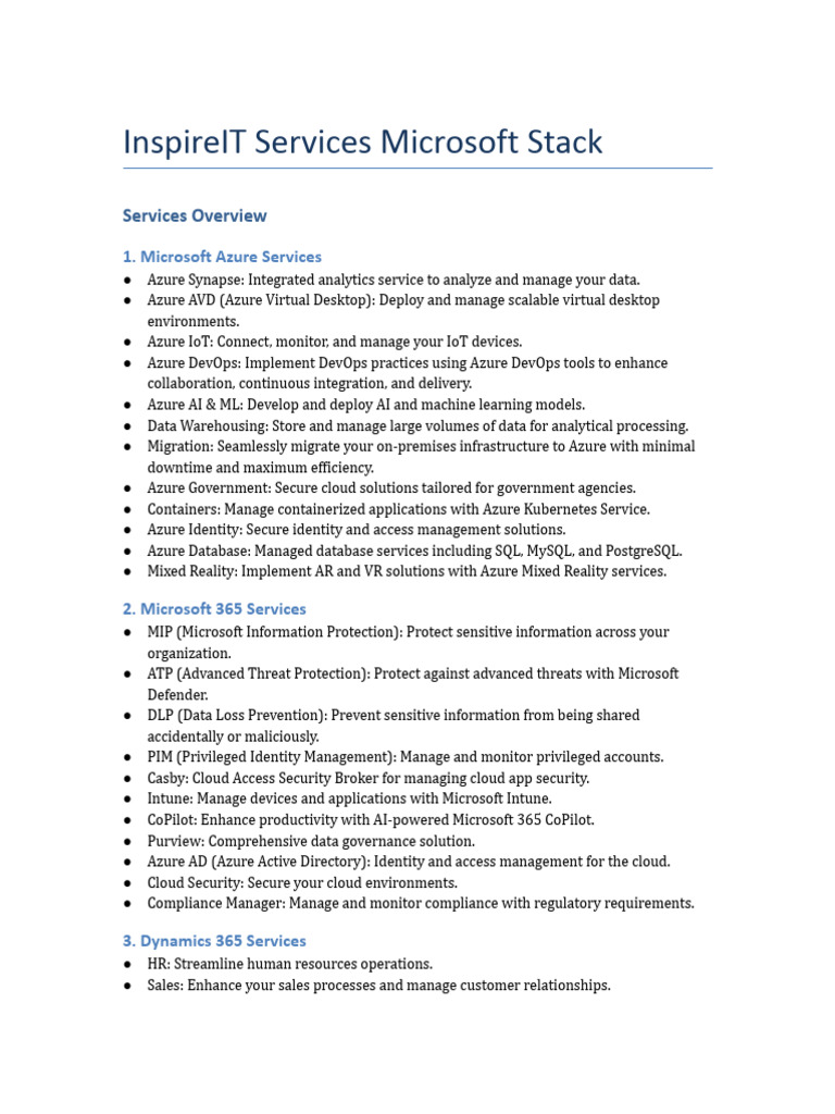 InspireIT Services Microsoft Stack | PDF | Microsoft Azure | Cloud ...
