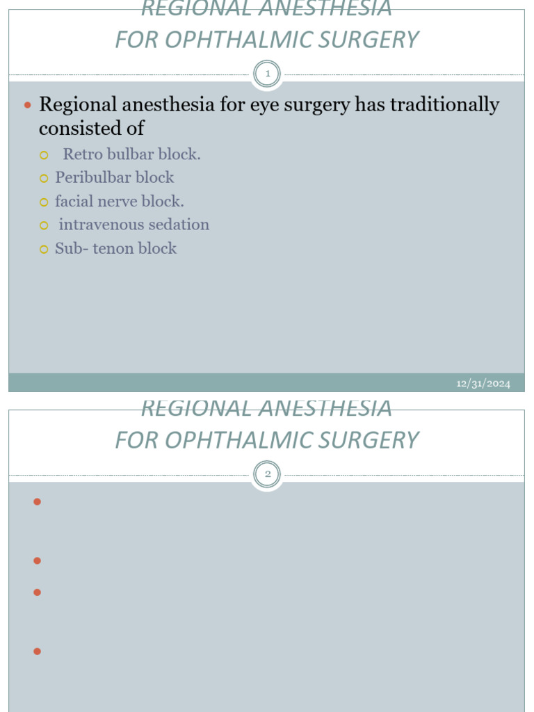Regional For Ophtalmic Anesthesia | PDF | Anesthesia | Surgery