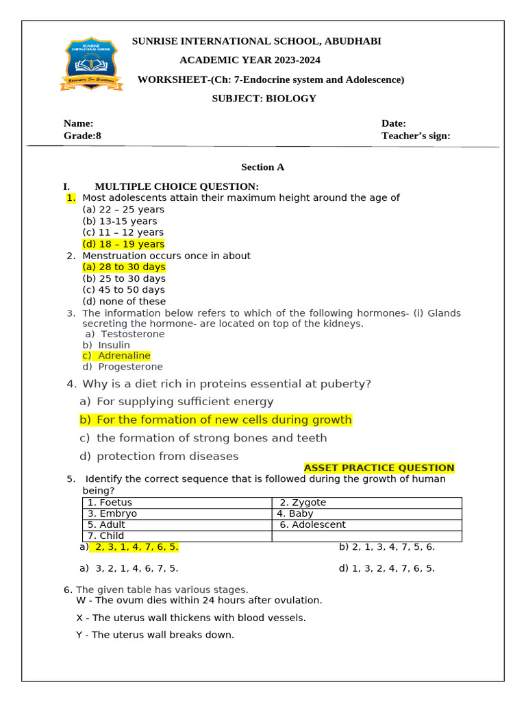 GR.8-CH-7 ENDOCRINE SYSTEM AND ADOLESCENCE-WS - Answer Key | PDF ...