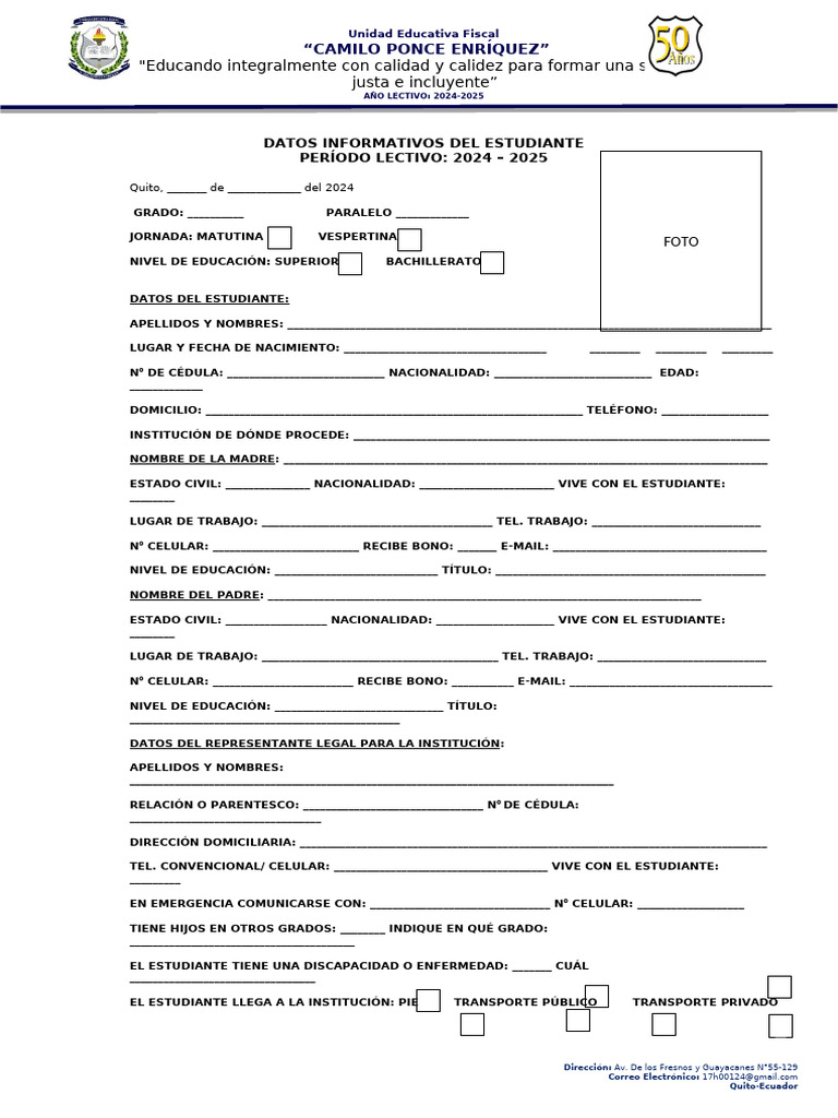 Ficha Datos Informativos Del Estudiante | PDF