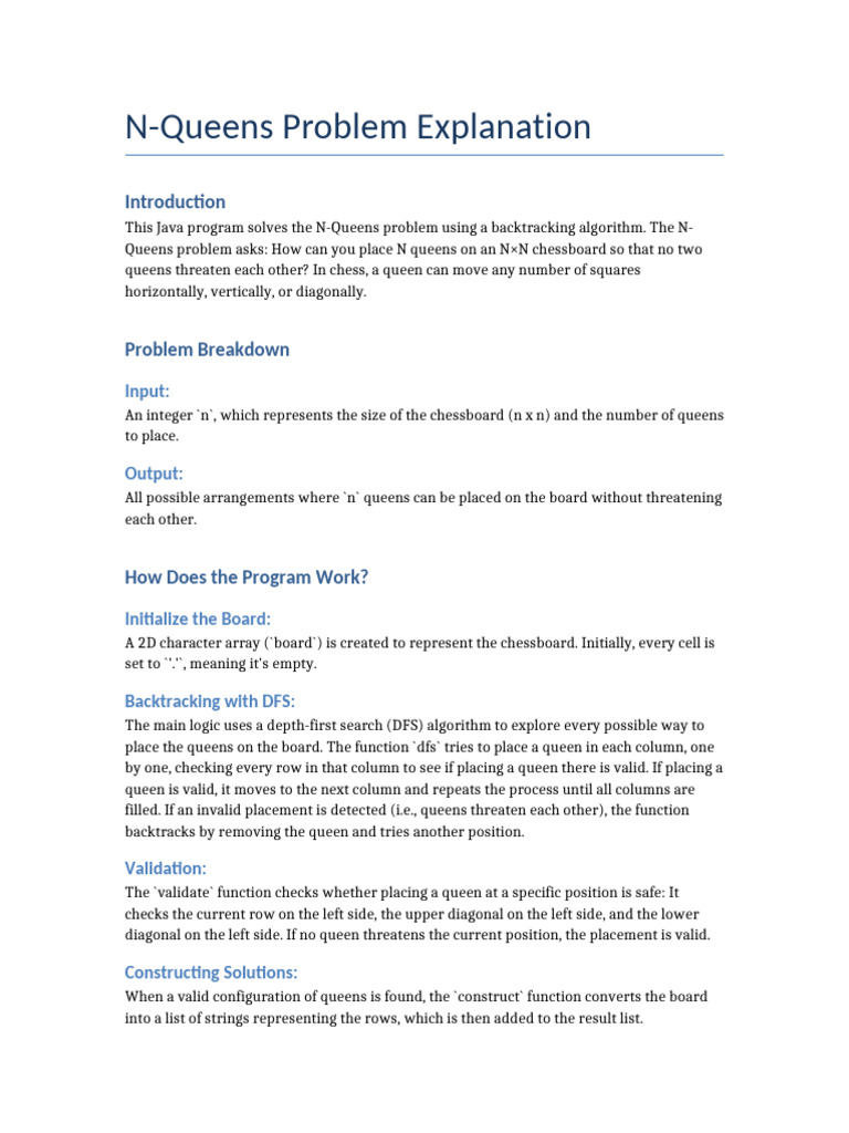 N Queens Problem Explanation | PDF | Combinatorics | Mathematical Logic