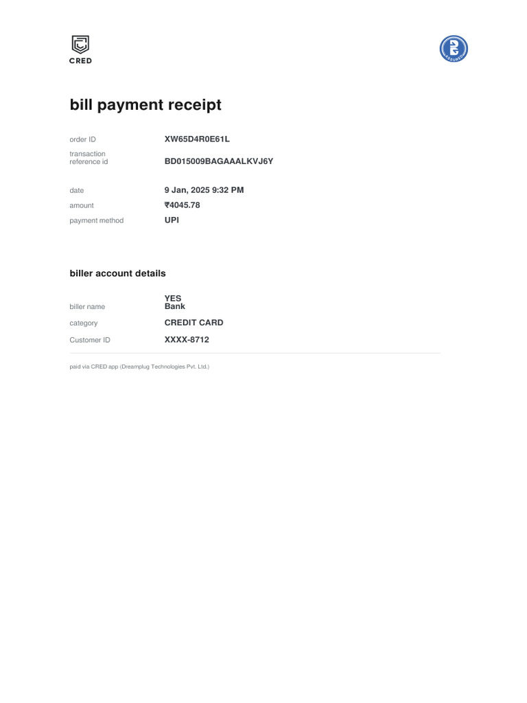Payment Receipt Yes Bank | PDF