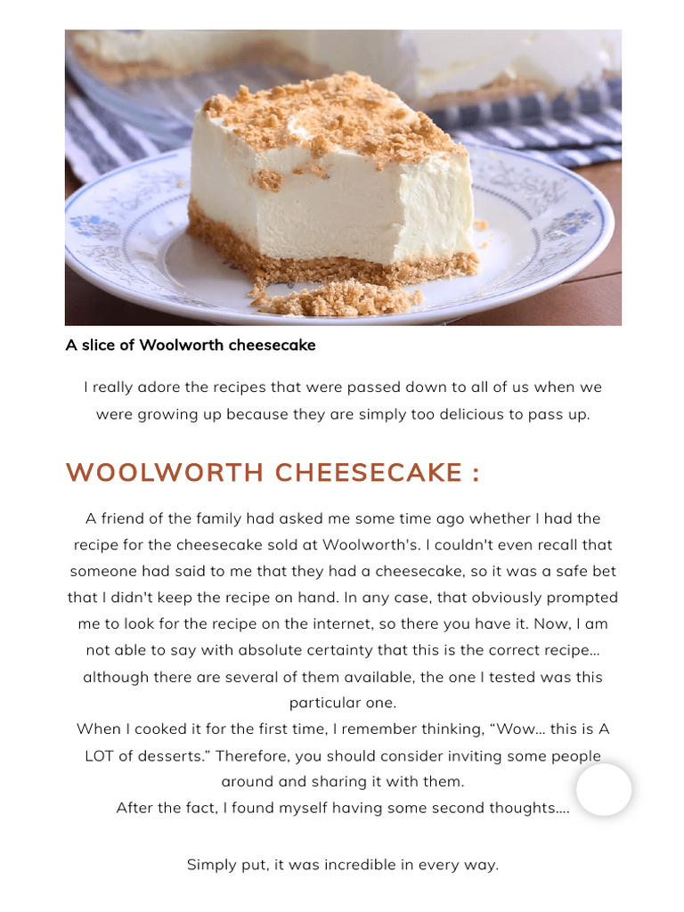 Woolworths Cheesecake | PDF | Cuisine | Foods