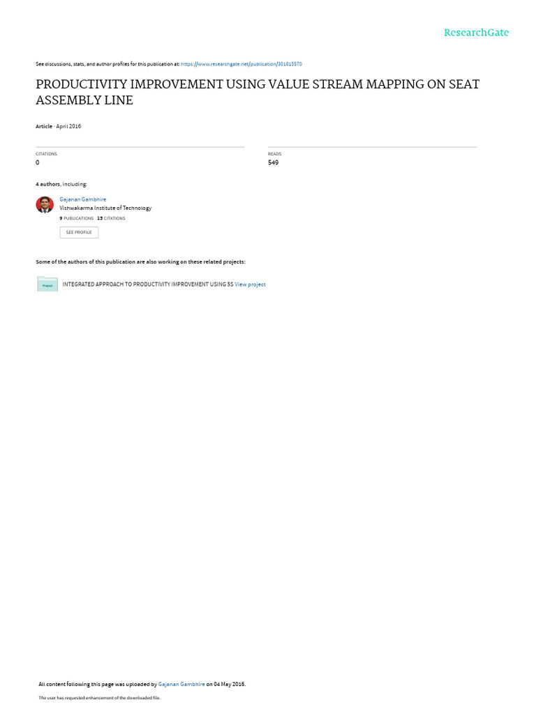 Productivity Improvement Using Value Stream Mapping On Seat Assembly Line | PDF | Lean ...