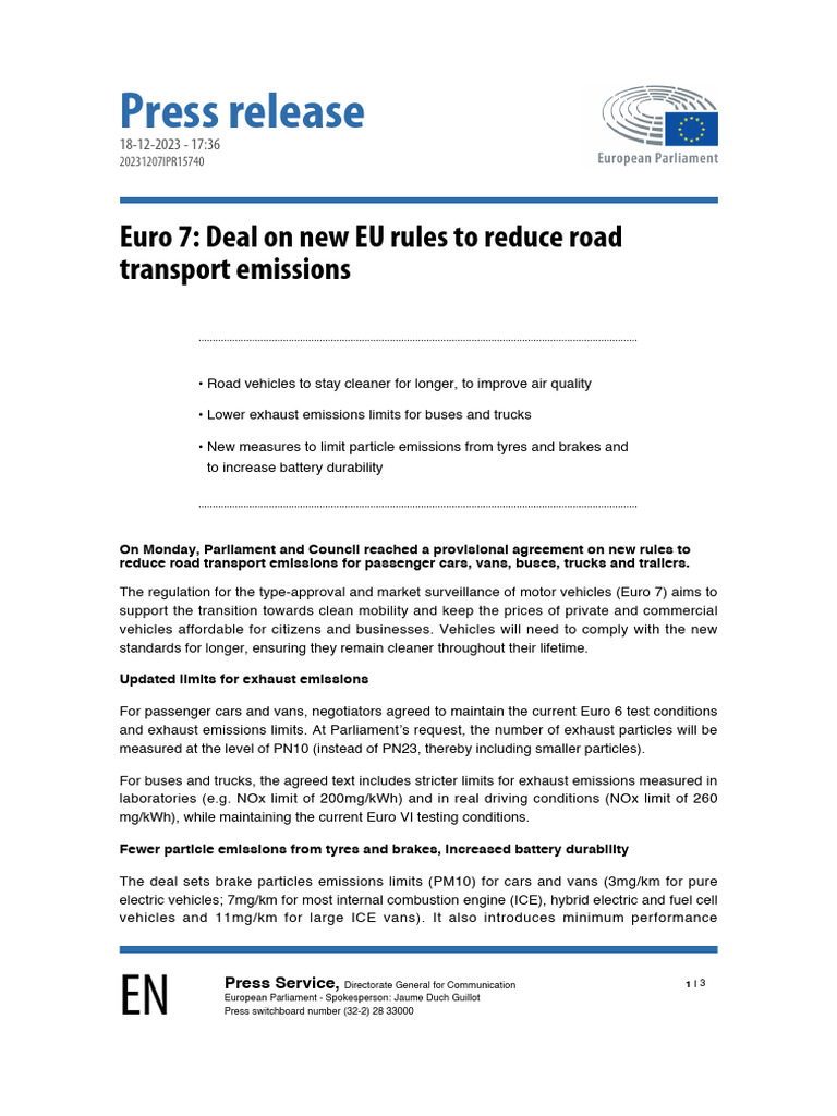 New EU Rules To Reduce Road Transport Emissions 1702975269 | PDF ...