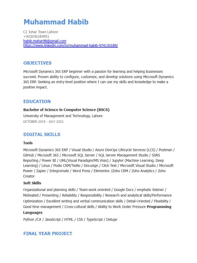 Muhammad Habib Resume (Dynamics 365) | PDF | Customer Relationship ...