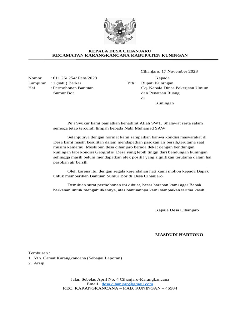 Surat Permohonan Bantuan Sumur Bor | PDF